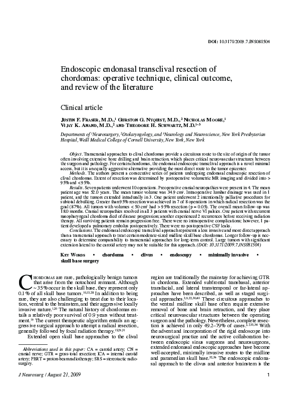 (PDF) Endoscopic endonasal transclival resection of chordomas ...