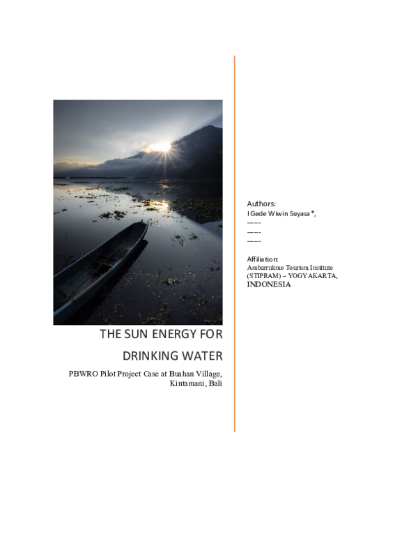 (PDF) The Sun Energy for Drinking Water: PBWRO Pilot Project Case at ...