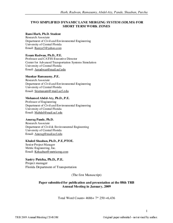 (PDF) Two Simplified Dynamic Lane Merging System (SDLMS) for Short Term ...