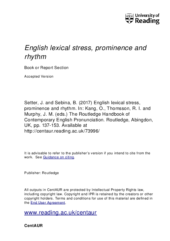 (PDF) English lexical stress, prominence and rhythm