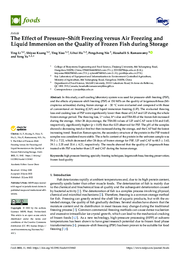 (PDF) The Effect of Pressure–Shift Freezing versus Air Freezing and ...