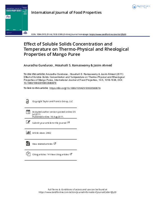 (PDF) Effect of Soluble Solids Concentration and Temperature on Thermo ...