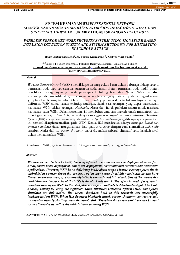 (PDF) Sistem Keamanan Wireless Sensor Network Menggunakan Signature Based Intrusion Detection ...