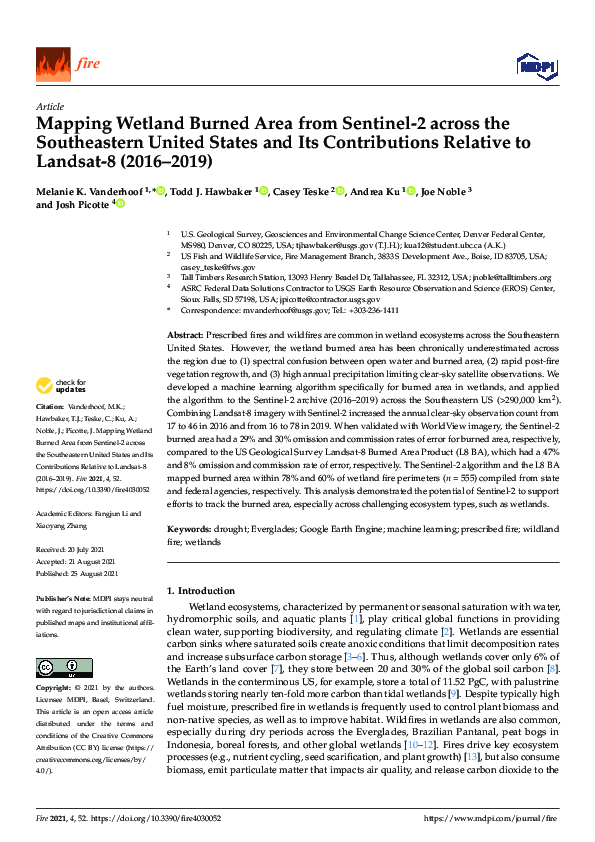 (PDF) Mapping Wetland Burned Area from Sentinel-2 across the ...