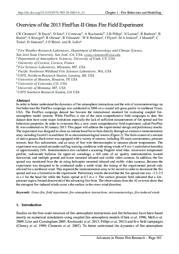 (PDF) Overview of the 2013 FireFlux-II grass fire field experiment