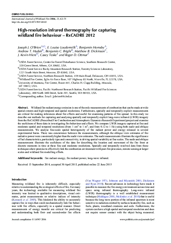 (PDF) High-resolution infrared thermography for capturing wildland fire ...