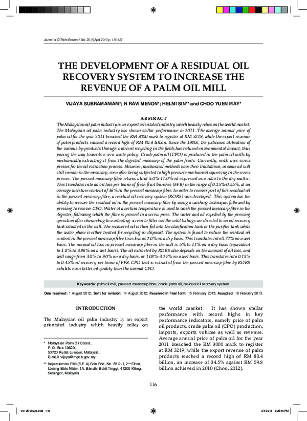 (PDF) The Development of a Residual Oil Recovery System to Increase the ...
