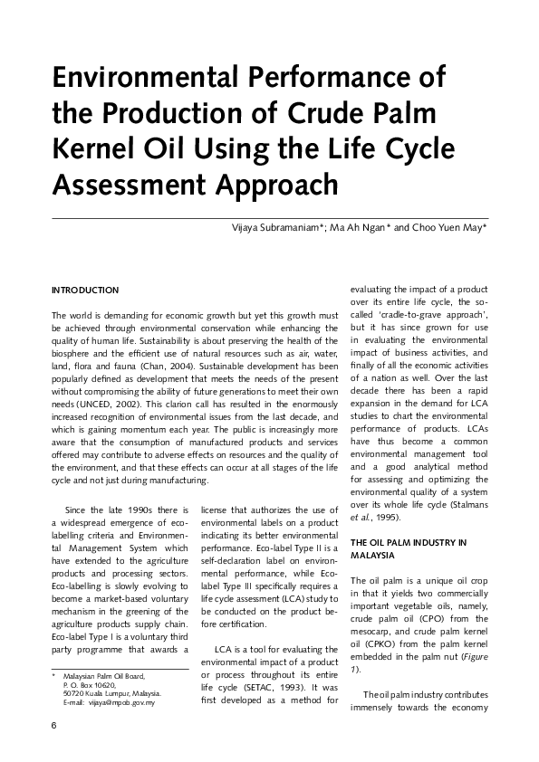 (PDF) Environmental Performance of the Production of Crude Palm Kernel Oil Using the Life Cycle ...