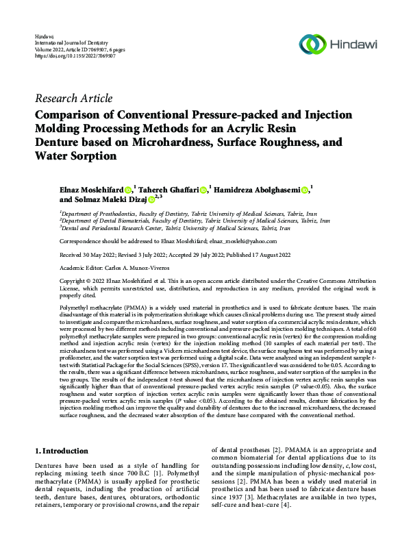 (PDF) Comparison of Conventional Pressure-packed and Injection Molding Processing Methods for an ...