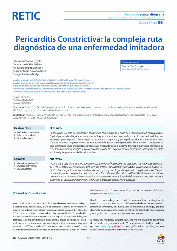 (PDF) ¨Pericarditis constrictiva: la compleja ruta diagnóstica de una enfermedad imitadora