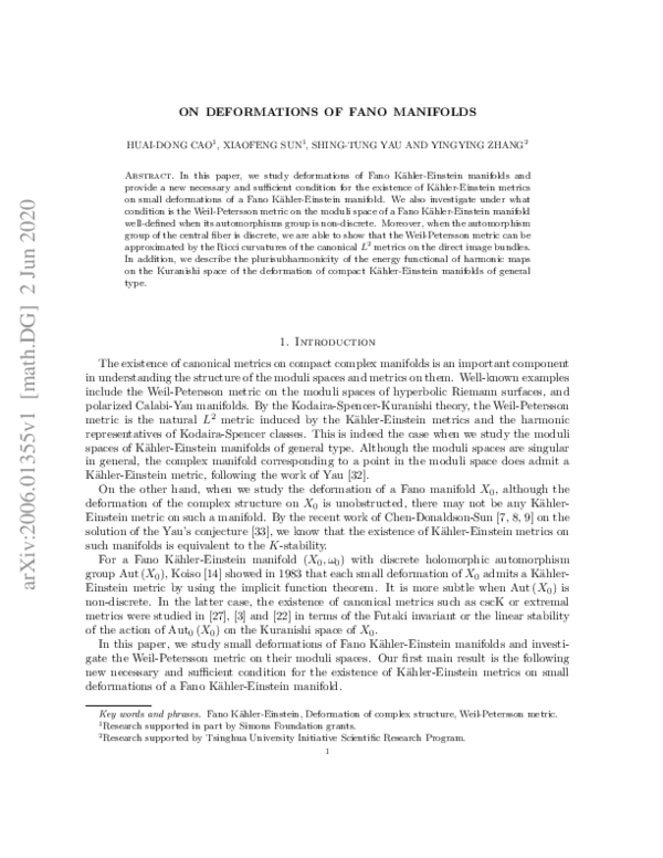 (PDF) On deformations of Fano manifolds