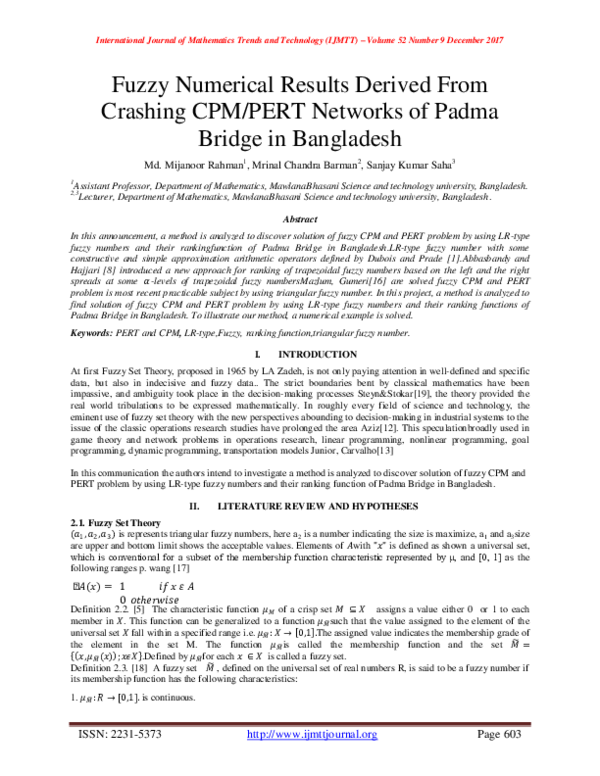 (PDF) Fuzzy Numerical Results Derived From Crashing CPM/PERT Networks of Padma Bridge in Bangladesh