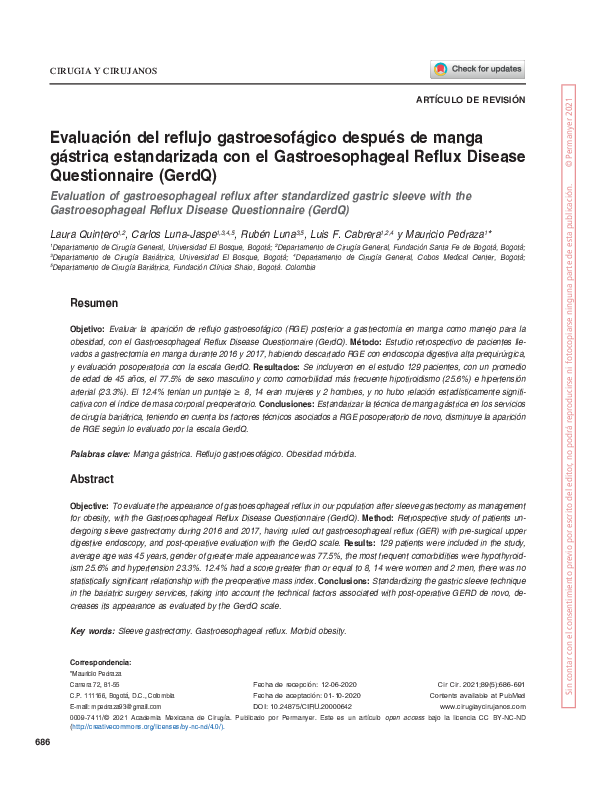 (PDF) Evaluación del reflujo gastroesofágico después de manga gástrica ...