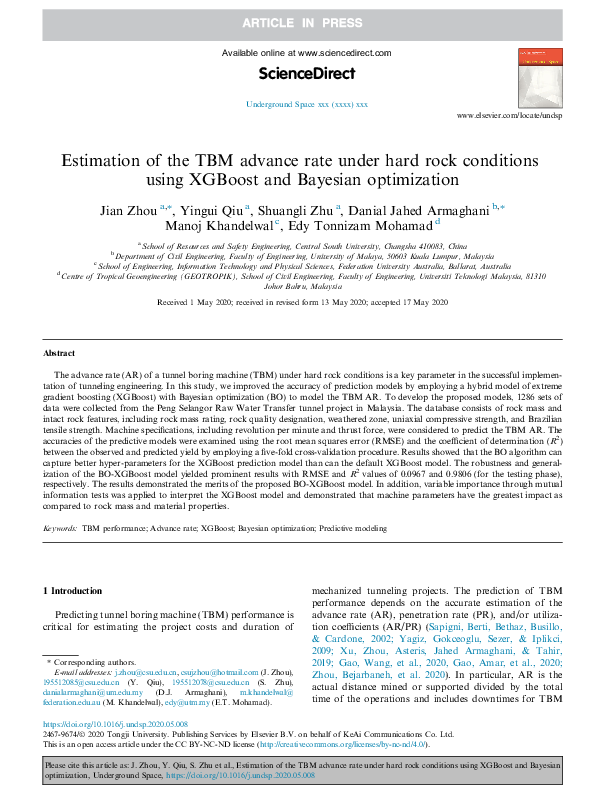 (PDF) Estimation of the TBM advance rate under hard rock conditions ...