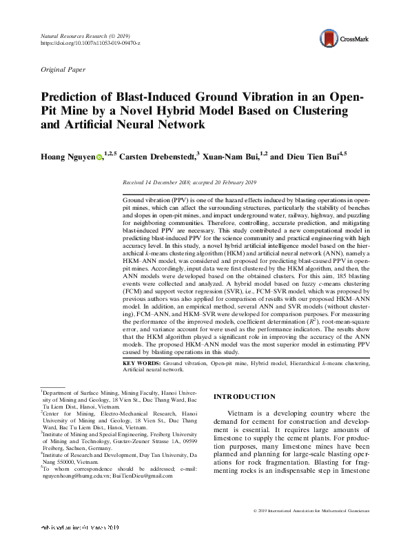 (PDF) Prediction of Blast-Induced Ground Vibration in an Open-Pit Mine by a Novel Hybrid Model ...
