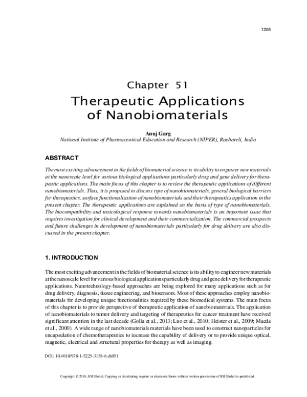 (PDF) Therapeutic Applications of Nanobiomaterials