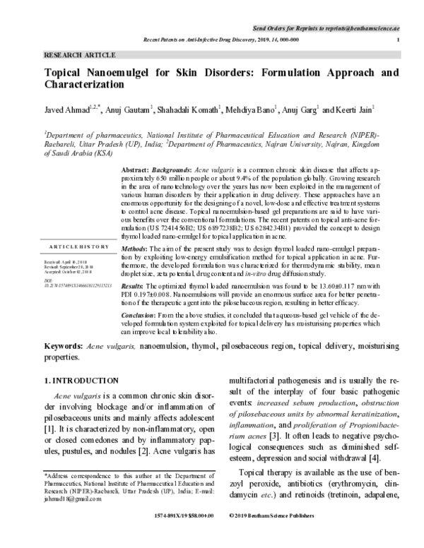 (PDF) Topical Nano-emulgel for Skin Disorders: Formulation Approach and ...