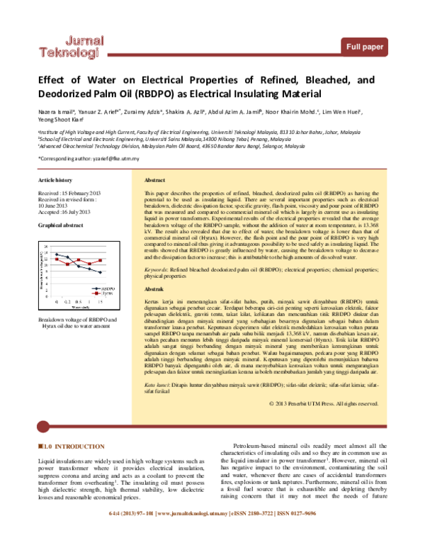 (PDF) Effect of Water on Electrical Properties of Refined, Bleached ...