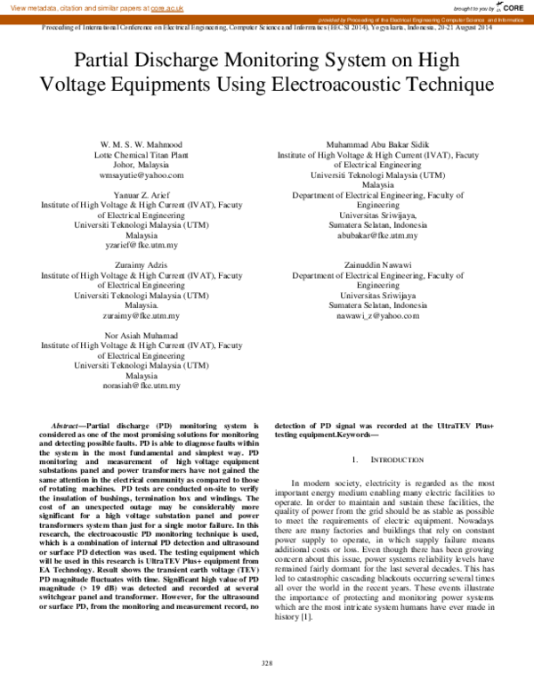 (PDF) Partial Discharge Monitoring System on High Voltage Equipments ...