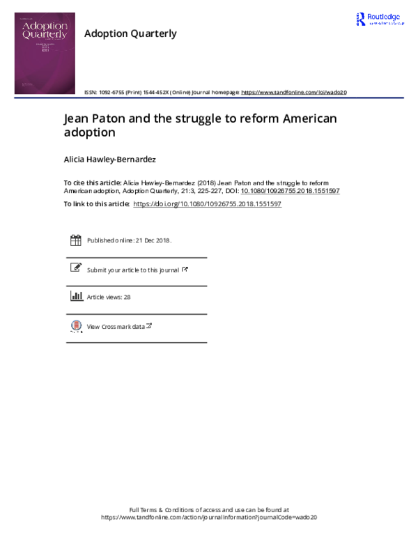 (PDF) Jean Paton and the Struggle to Reform American Adoption