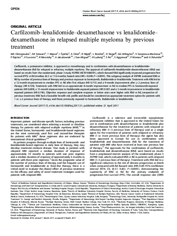(PDF) Carfilzomib–lenalidomide–dexamethasone vs lenalidomide–dexamethasone in relapsed multiple ...
