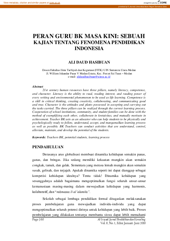(PDF) Peran Guru BK Masa Kini: Sebuah Kajian Tentang Fenomena ...