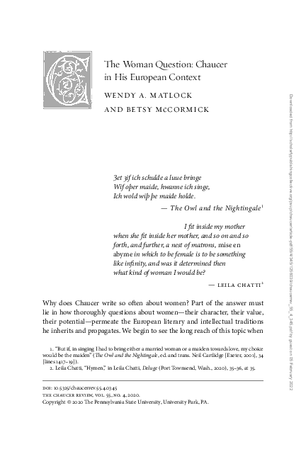 (PDF) The Woman Question: Chaucer in His European Context