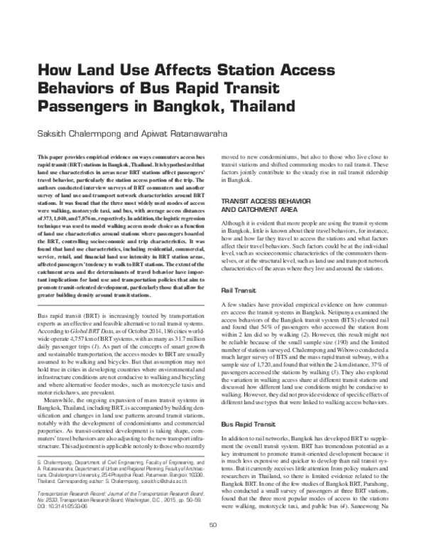 (PDF) How Land Use Affects Station Access Behaviors of Bus Rapid ...