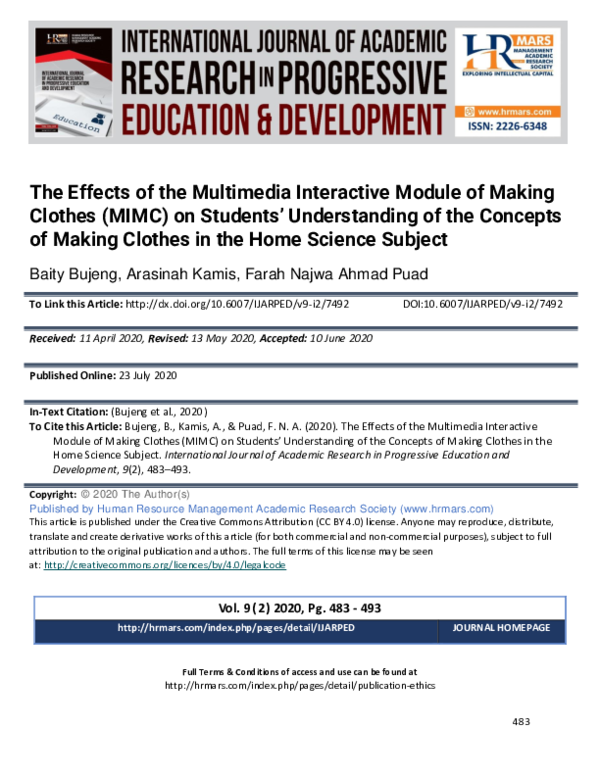 (PDF) The Effects of the Multimedia Interactive Module of Making Clothes (MIMC) on Students ...