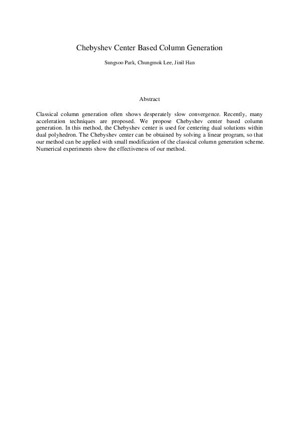 Pdf Chebyshev Center Based Column Generation