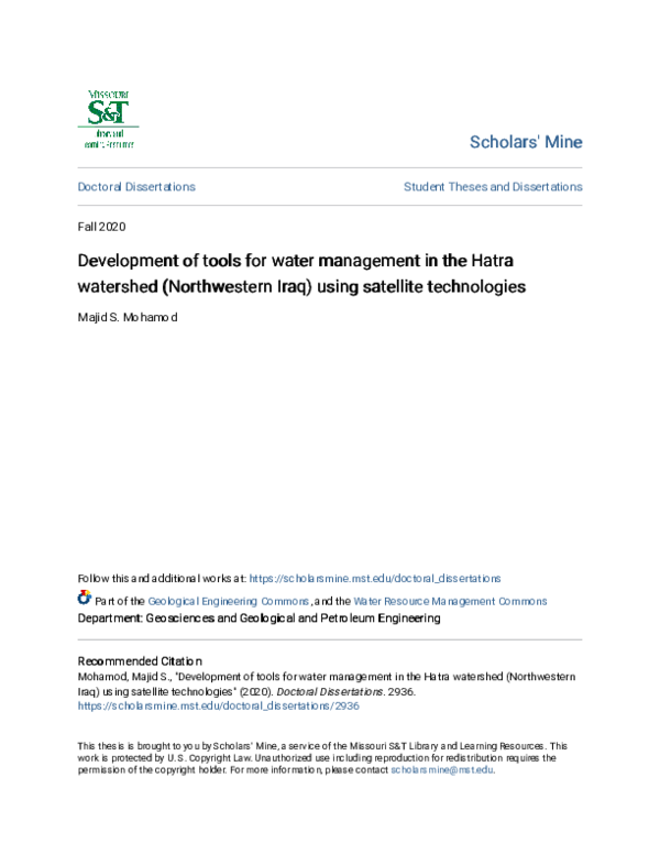 (PDF) Development of Tools for Water Management in the Hatra Watershed ...
