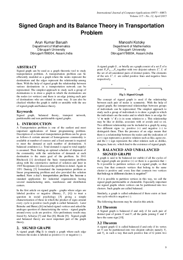(PDF) Signed Graph and its Balance Theory in Transportation Problem