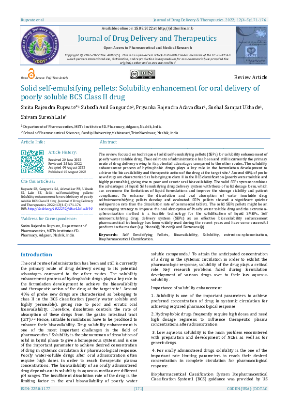 (PDF) Solid self‑emulsifying pellets: Solubility enhancement for oral ...