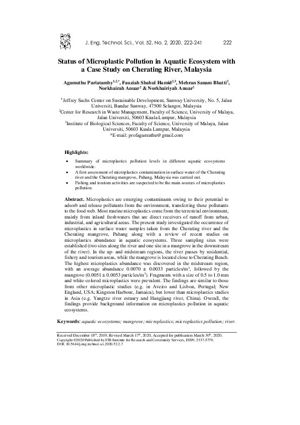 (PDF) Status of Microplastic Pollution in Aquatic Ecosystem with a Case ...