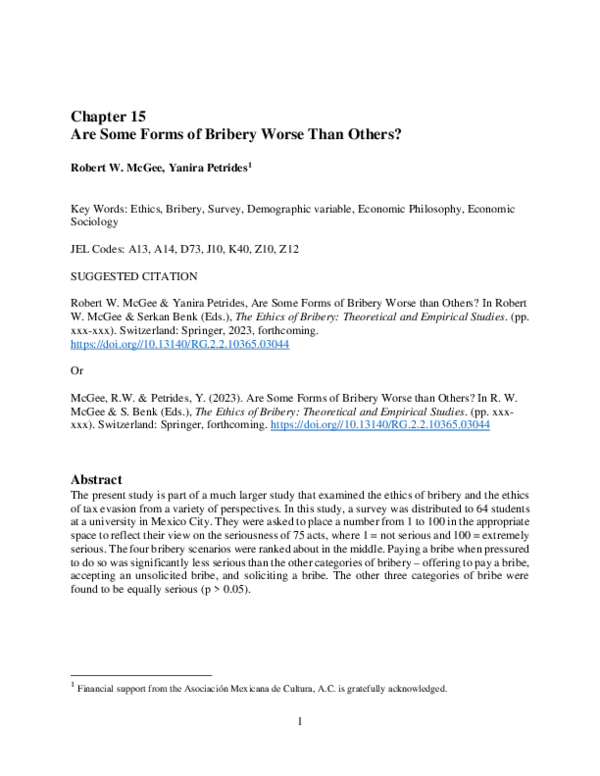 (PDF) Are Some Forms of Bribery Worse Than Others | Robert McGee and ...