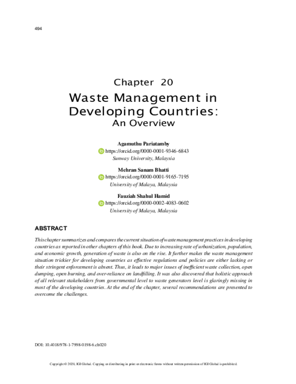 (PDF) Waste Management in Developing Countries