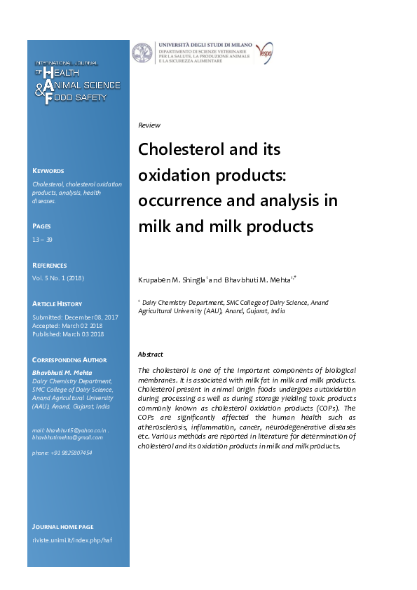 (PDF) Cholesterol and its oxidation products: occurrence and analysis ...
