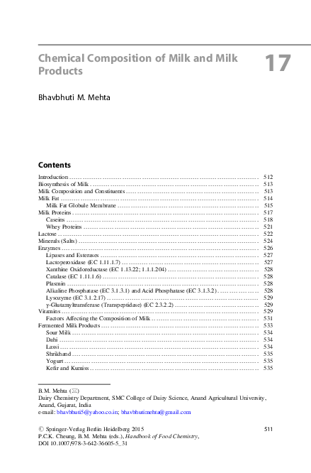 (PDF) Chemical Composition of Milk and Milk Products