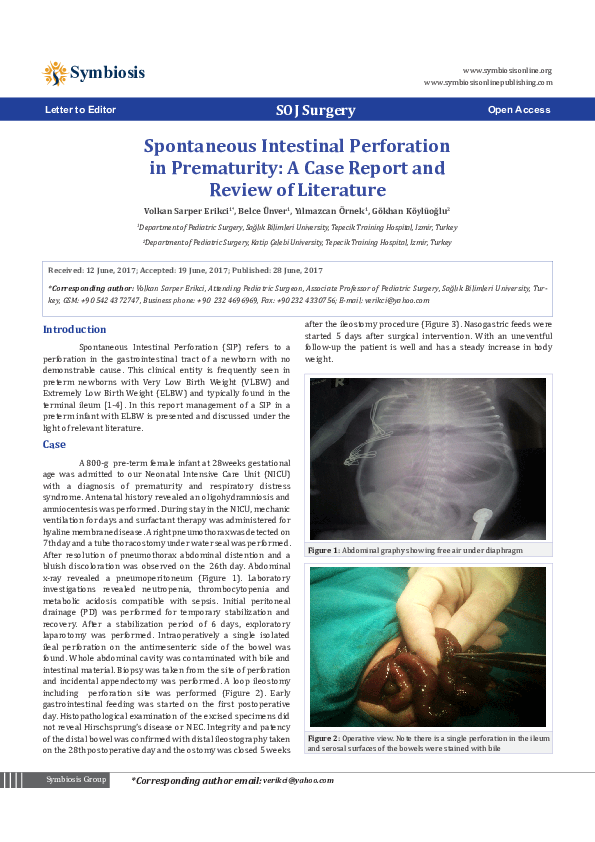 (PDF) Spontaneous Intestinal Perforation in Prematurity: A Case Report ...
