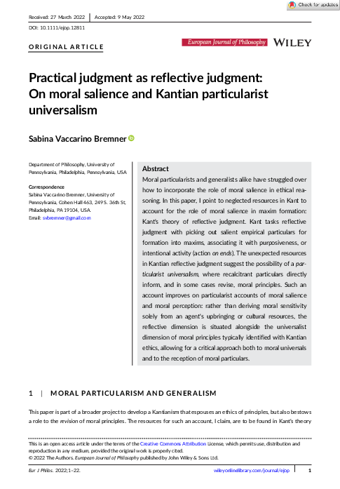 (PDF) Practical Judgment as Reflective Judgment: On Moral Salience and ...