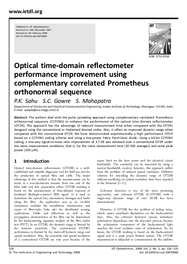 (PDF) Optical time-domain reflectometer performance improvement using ...