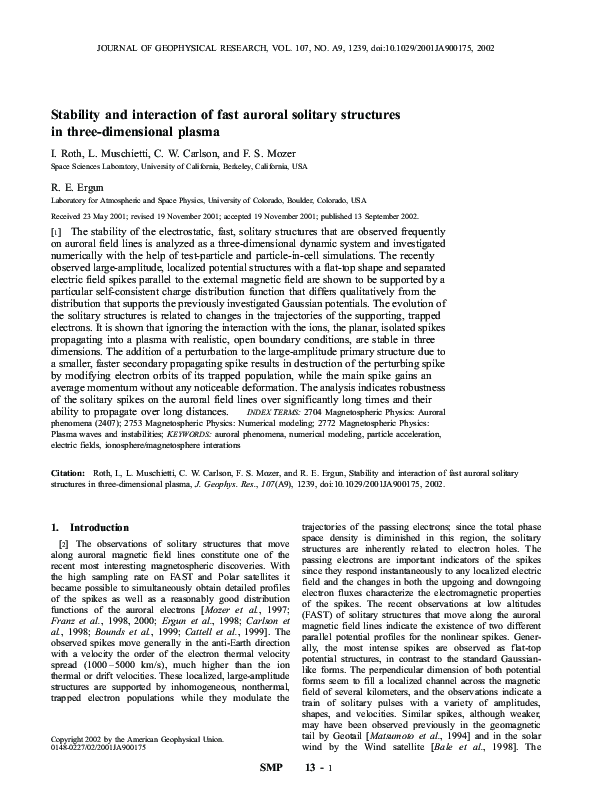 (PDF) Stability and interaction of fast auroral solitary structures in ...