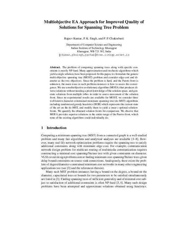(PDF) Multiobjective EA Approach for Improved Quality of Solutions for Spanning Tree Problem