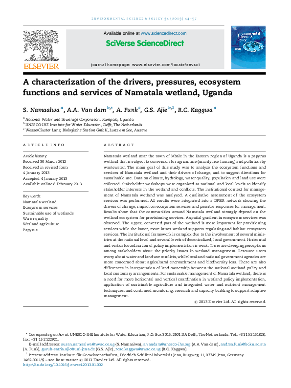 (PDF) A characterization of the drivers, pressures, ecosystem functions ...