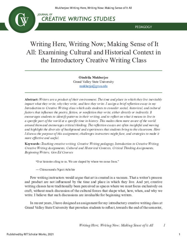 (PDF) Writing Here, Writing Now; Making Sense of It All: Examining ...