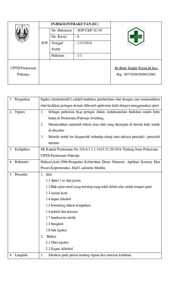 (DOC) SOP INJEKSI INTRACUTAN ( IC)