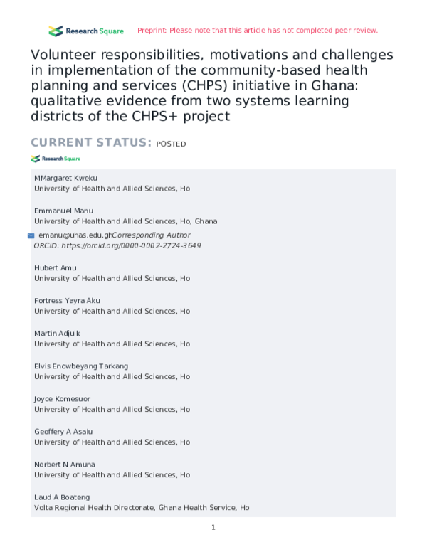 (PDF) Volunteer responsibilities, motivations and challenges in ...