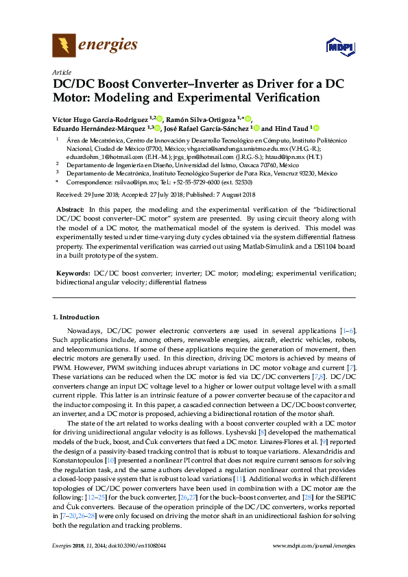 (PDF) DC/DC Boost Converter–Inverter as Driver for a DC Motor: Modeling and Experimental ...