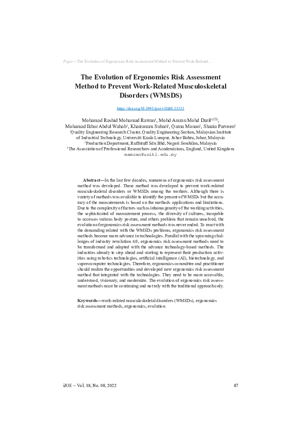 (PDF) The Evolution of Ergonomics Risk Assessment Method to Prevent ...