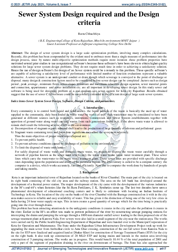 (PDF) Sewer System Design required and the Design criteria